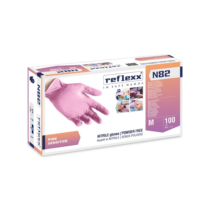 Guanti In Nitrile Rosa Senza Polvere Reflexx N82 Reflexx da 100 Pezzi - Guanti Nitrile - Reflexx